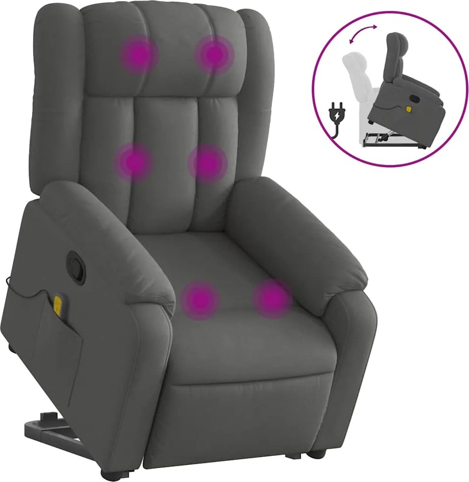 Zvedací masážní polohovací křeslo tmavě šedé textil 3205329