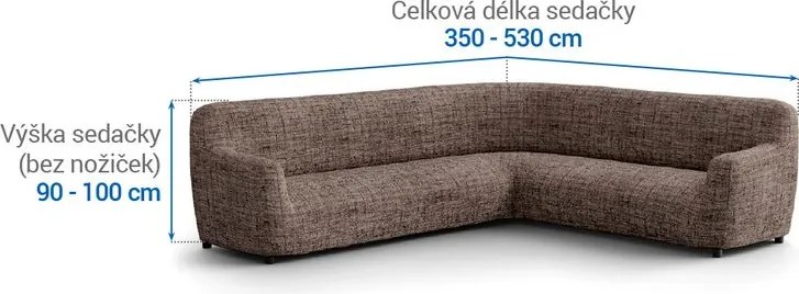 Bielastické potahy VITTORIA hnědá rohová sedačka (š. 350 - 530 cm)