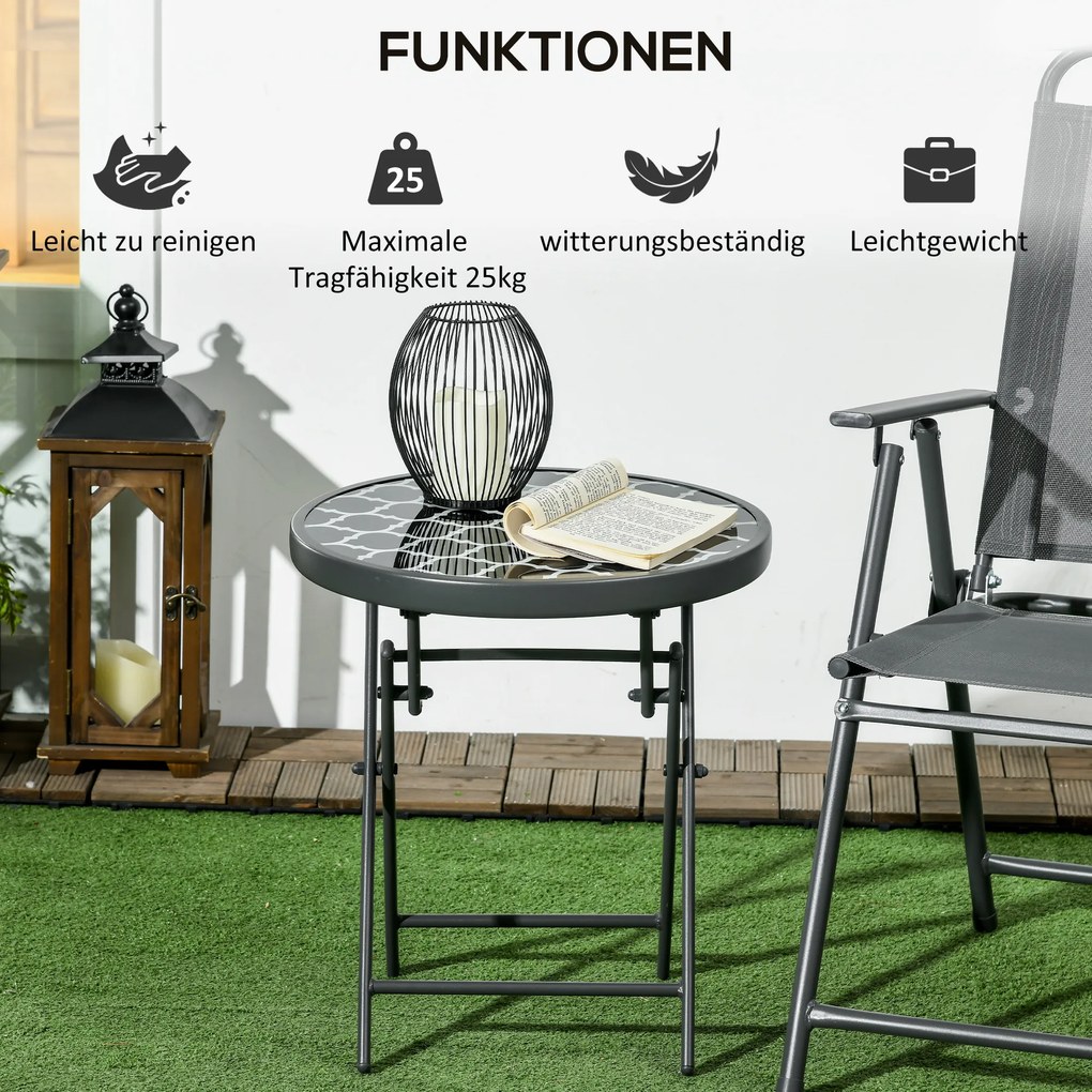 Skládací stolek Outsunny se skleněnou deskou 45x45x50cm černý, ideální pro zahradu a kempování | Aosom.de