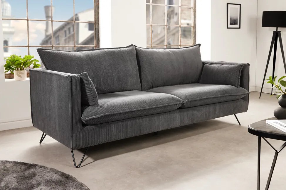 Designová 3-místná pohovka Rocco šedá Cord 195cm