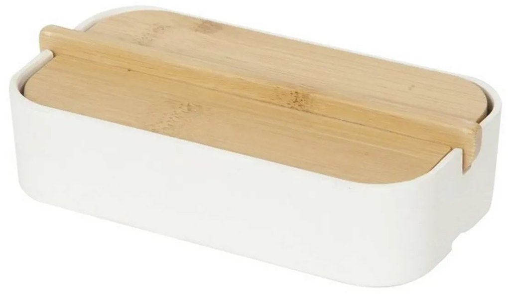 Compactor - Úložný organizér 4x15x8 cm, s víkem, bílý plast/bambus RAN10268