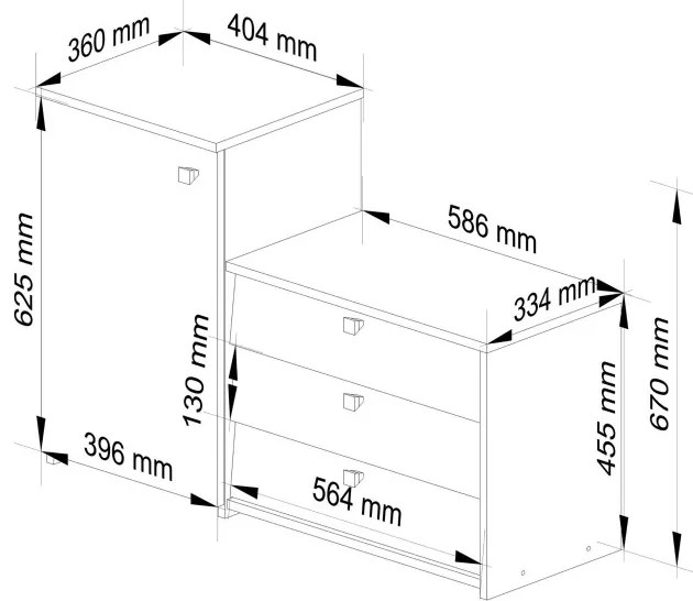 3 křídlový botník S16 s komodou - olcha