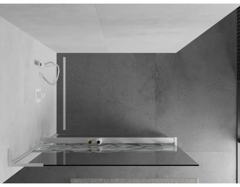 Mexen Kioto+ L, sprchová zástěna Walk-In s poličkou a věšákem 120 x 200 cm, 8mm čiré sklo bílý vzor, bílý profil, 800-120-123-20-85