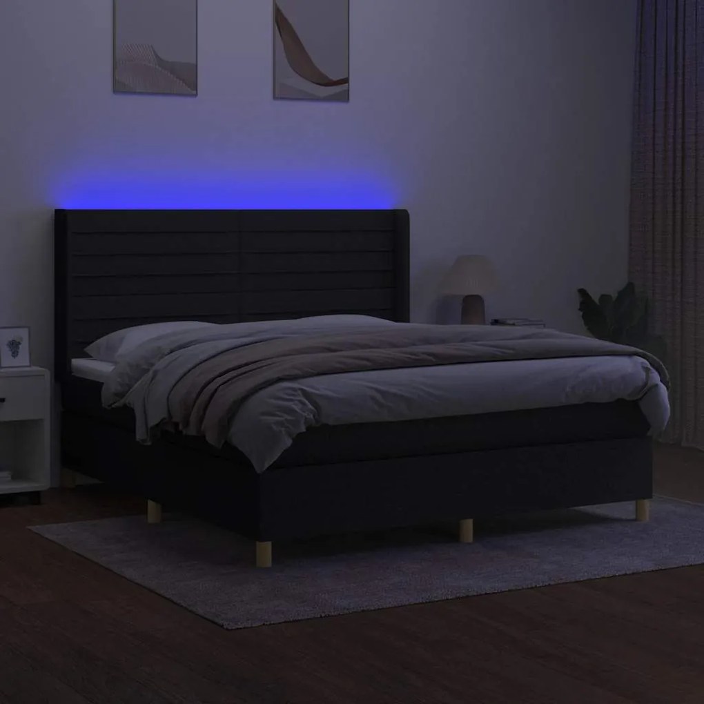 Box spring postel s matrací a LED černá 160x200 cm textil 3138967