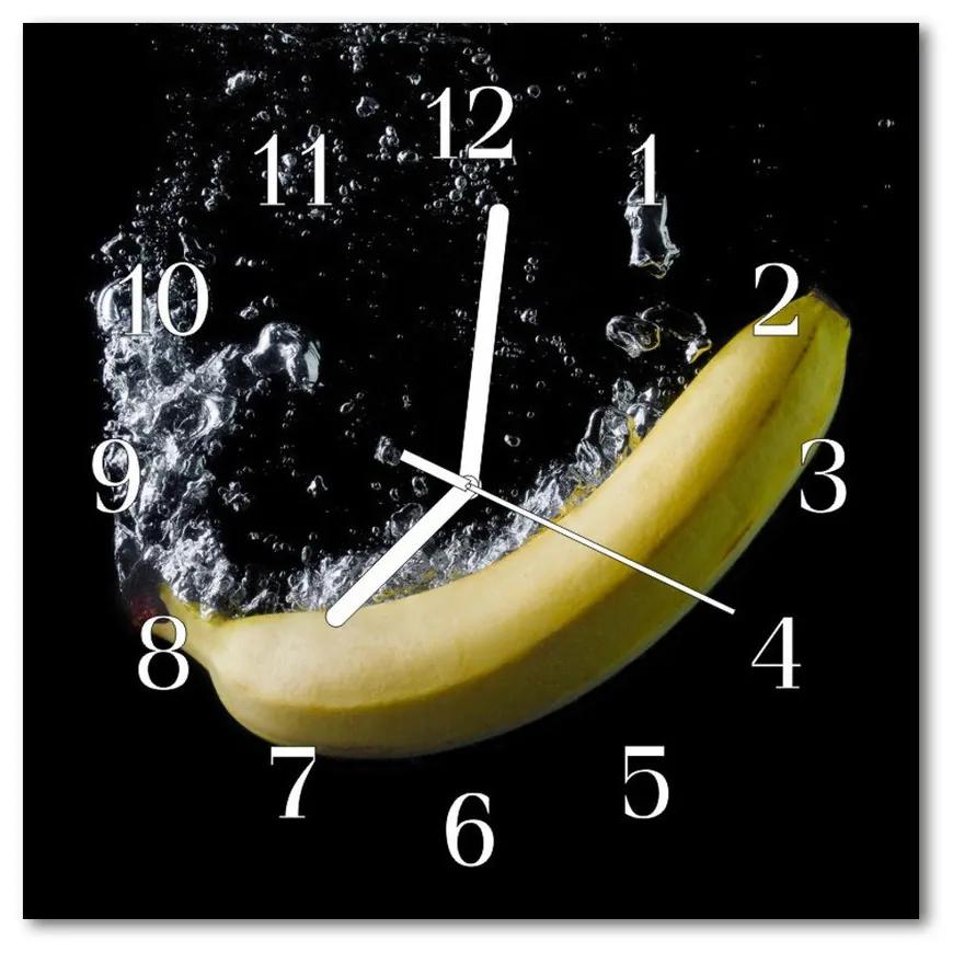 Nástenné skleněné hodiny banán 30x30 cm