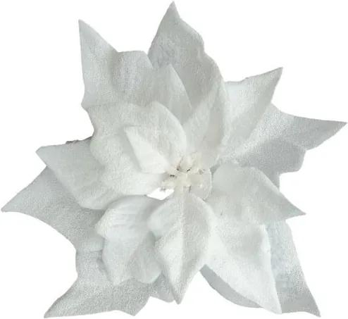 Dekorační květina bílá vánoční hvězda s klipem - Ø16*5 cm | BIANO