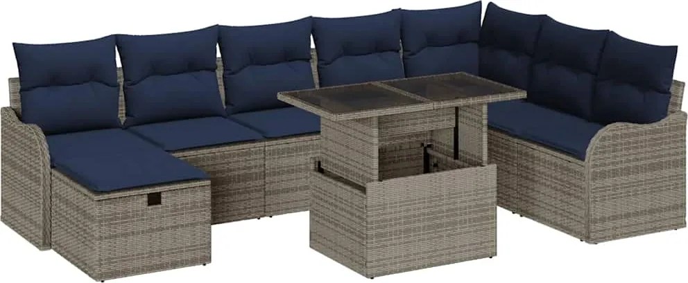 Sada zahradních pohovek 9 ks Šedá polyratan 3359742