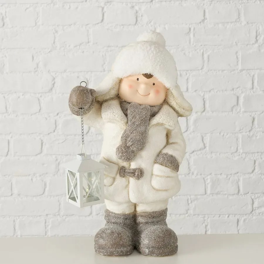 Vánoční figurka- velké dítě v bílém kabátku s lucernou- 42 cm