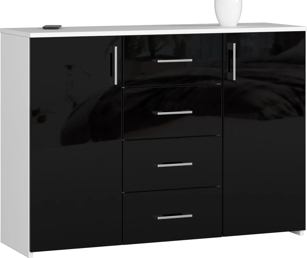 Komoda K45 bílá/černý lesk