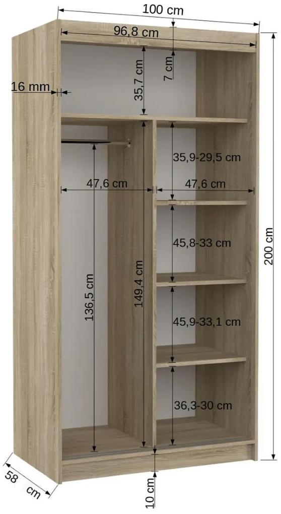 Šatní skříň s posuvnými dveřmi Collin - 100 cm Barva: dub Sonoma/Bílá