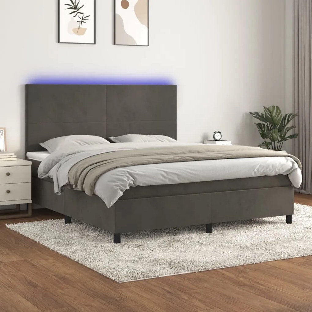 Box spring postel s matrací a LED tmavě šedá 160x200 cm samet 3136012