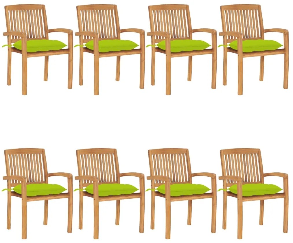 3073290 vidaXL Stohovatelné zahradní židle s poduškami 8 ks masivní teak