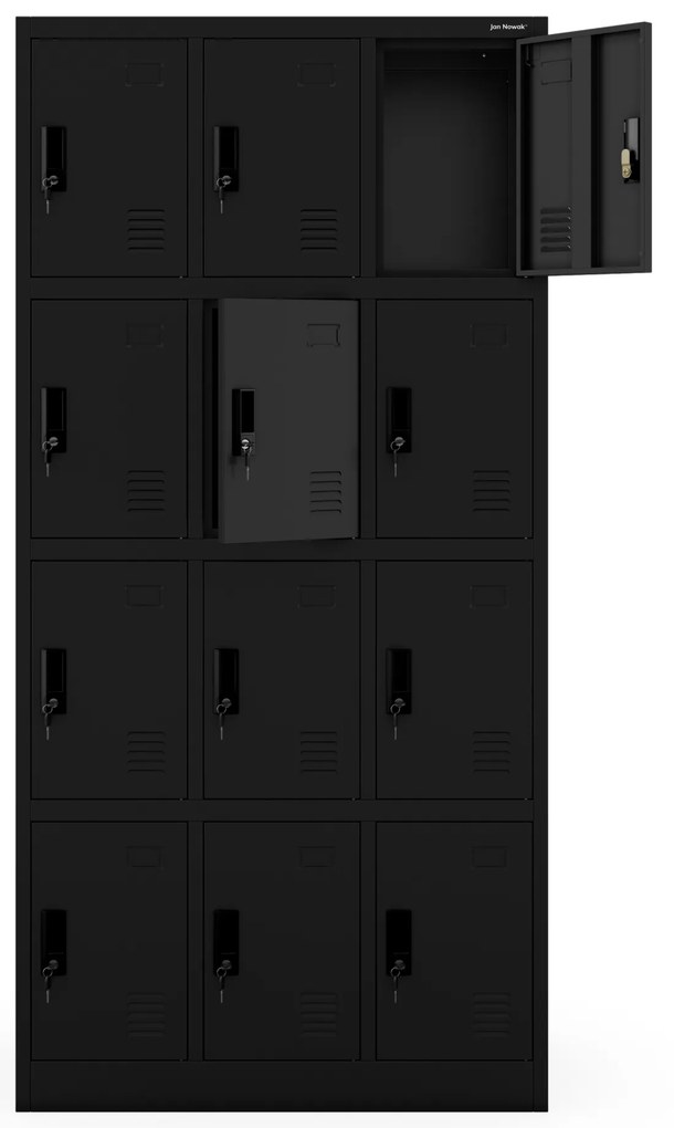 Šatní skříň s 12 uzamykatelnými boxy, černá, 900x1850x400 mm: MARCIN