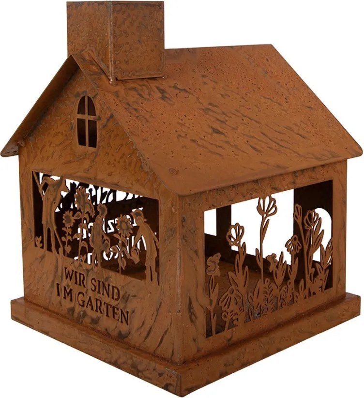 Rezavý svícen ve tvaru domku Rustic Charm- 17*17*22 cm