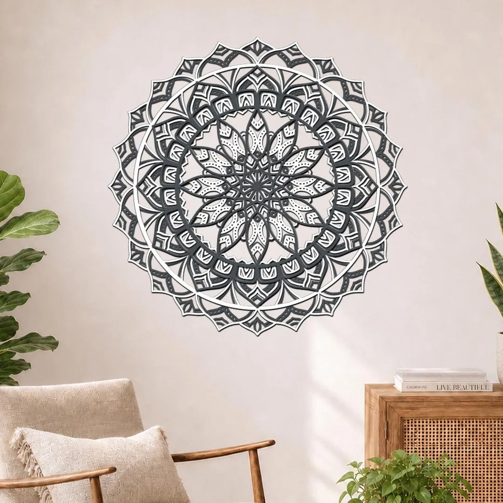 dřevo života 3 vrstvá mandala INTUICE Zvolte rozměr šxv (cm): 95x95, Zvolte barvu dekoru: Antracitová-Bílá-Antracitová