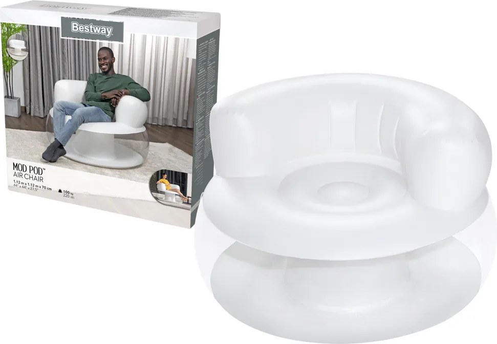 Bestway Nafukovací křeslo bílé 112 x 112 x 70 cm 75138