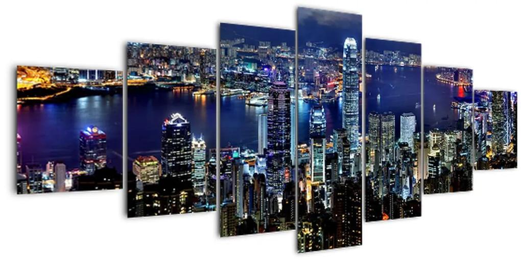 Obraz mrakodrapů v noci (210x100 cm)