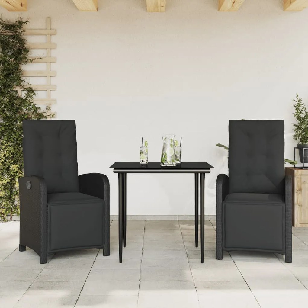 3dílný bistro set s poduškami černý polyratan 3212528