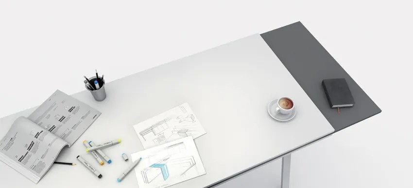 Kancelářský psací stůl LAYERS, výsuvná prostřední deska, 170 cm, bílá / šedá