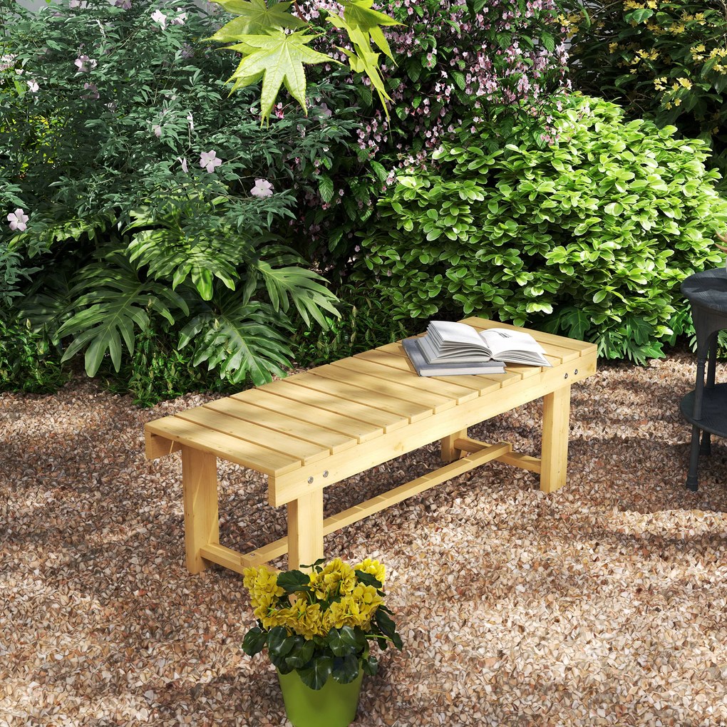 Zahradní lavice Outsunny, 2-místná, zahradní nábytek, rustikální, masivní dřevo, přírodní, 110 x 38 x 35 cm
