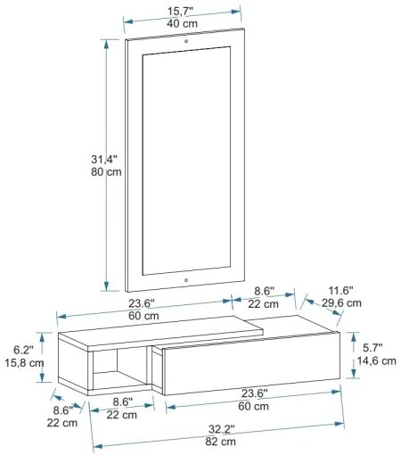Nástěnná police + nástěnné zrcadlo VIEN bílá/antracit