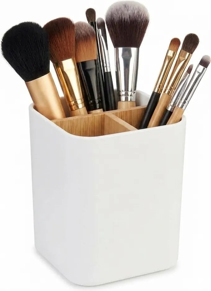 Arte Regal Kosmetický stojan s 3 přepážkami - na make-up, štětce, kartáčky BERILO, bílý