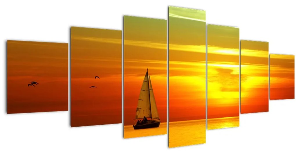 Obraz západu slunce s jachtou (210x100 cm)