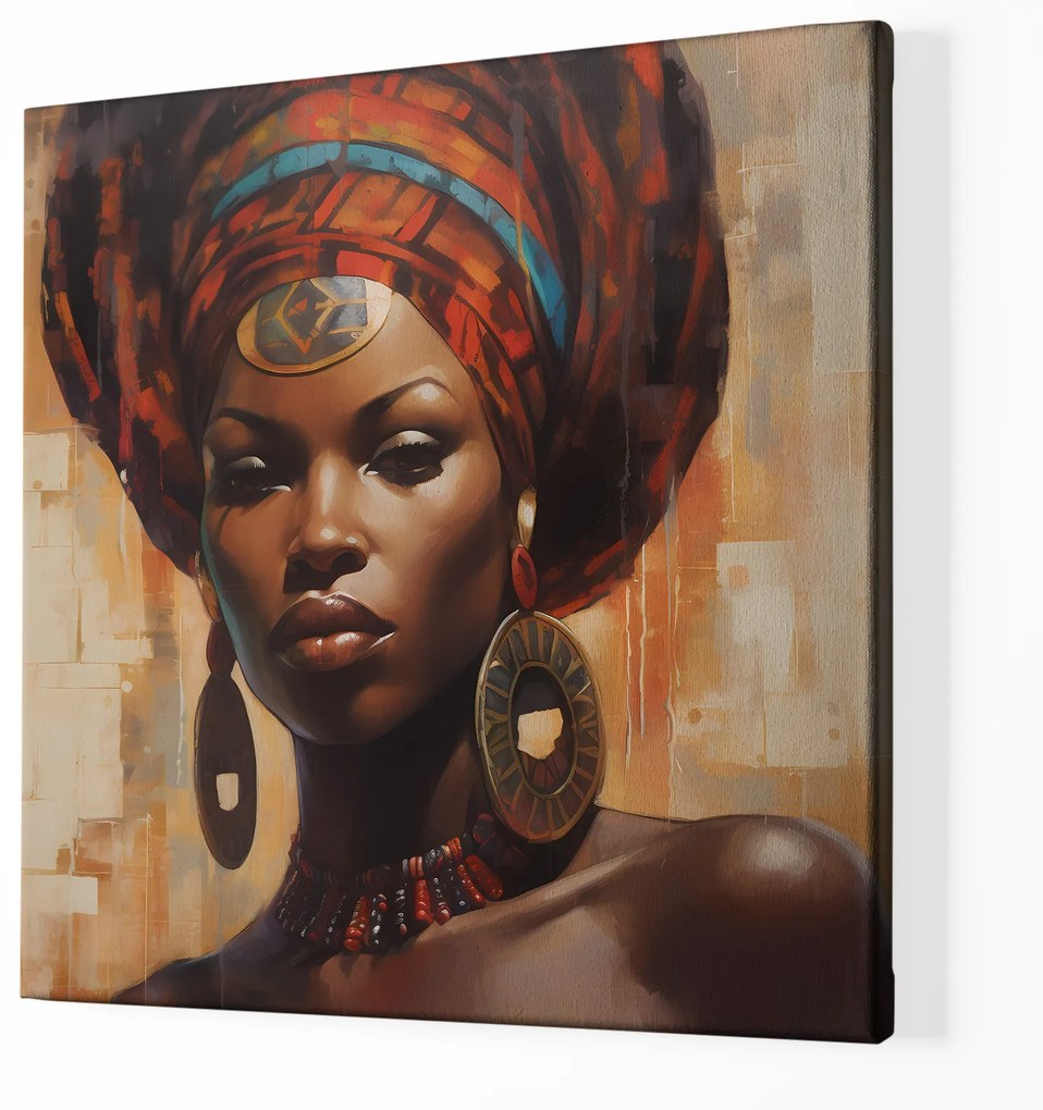 Obraz na plátně - Africká žena s turbanem FeelHappy.cz Velikost obrazu: 140 x 140 cm