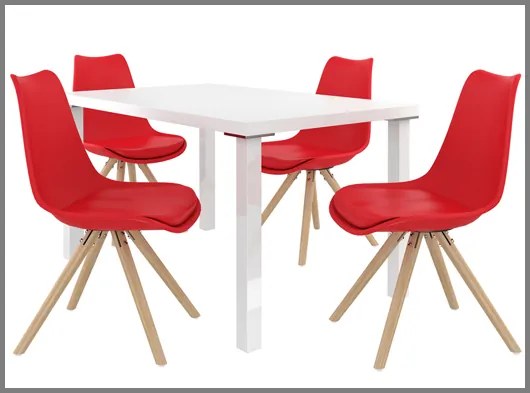 AMARI stůl + 4 židle bílá/červená