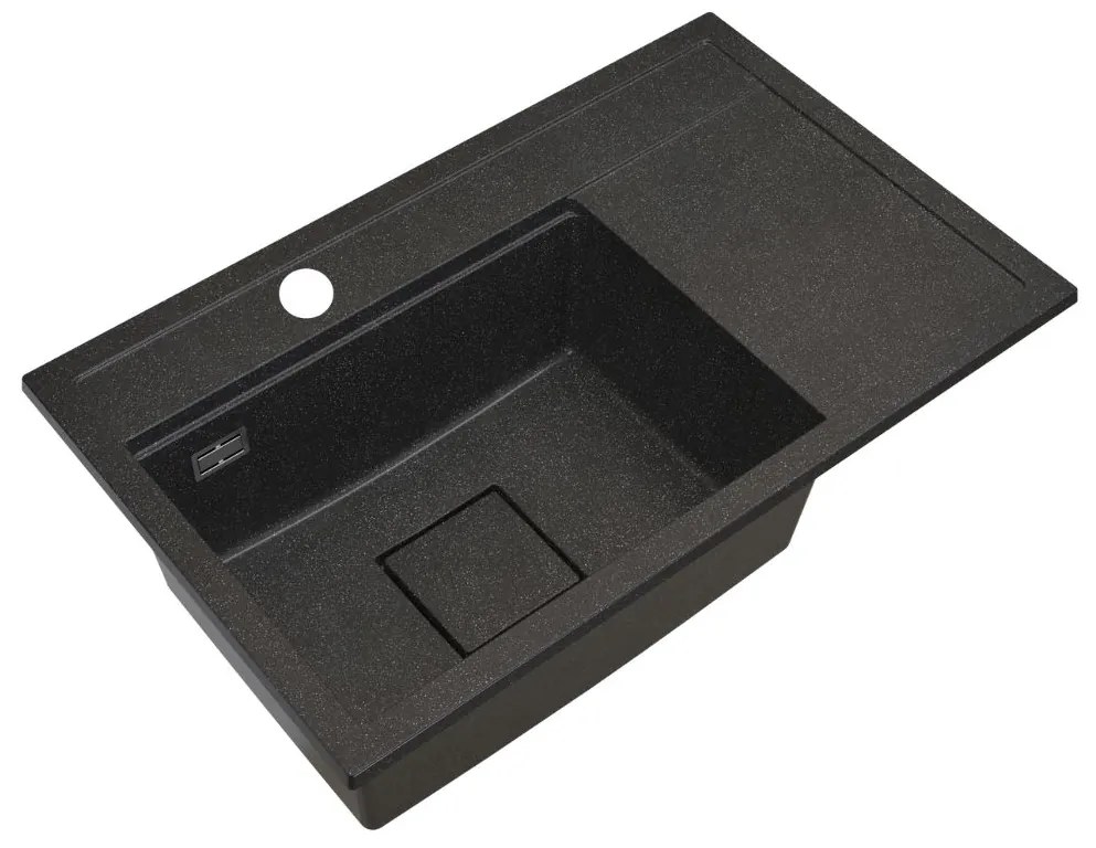 Gamma Quadro 8151, 1-komorový granitový dřez 800x500x220 mm, černá skvrnitá, GMA-ZLE000185