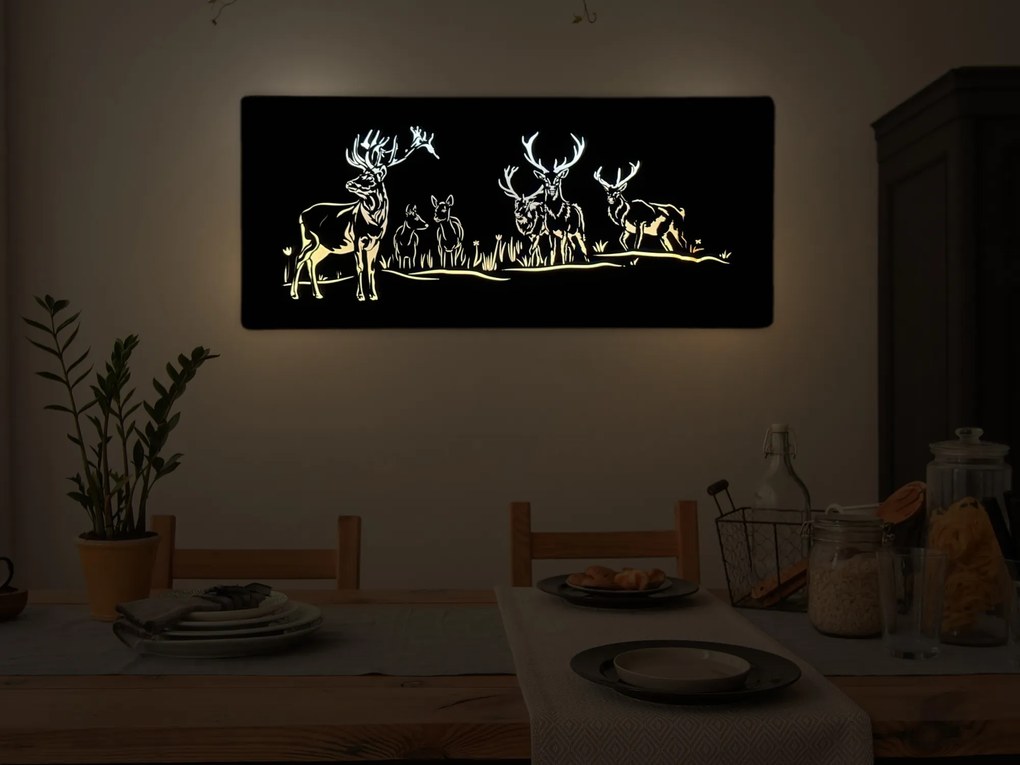 Li-Go "Jeleni" světelný obraz 230V 90x42cm provedení povrchu: dub světlý