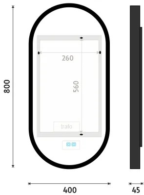 Nimco ČERNÉ LED zrcadlo 400x800 se dvěma dotykovými senzory - ZPC 32002LVX-90