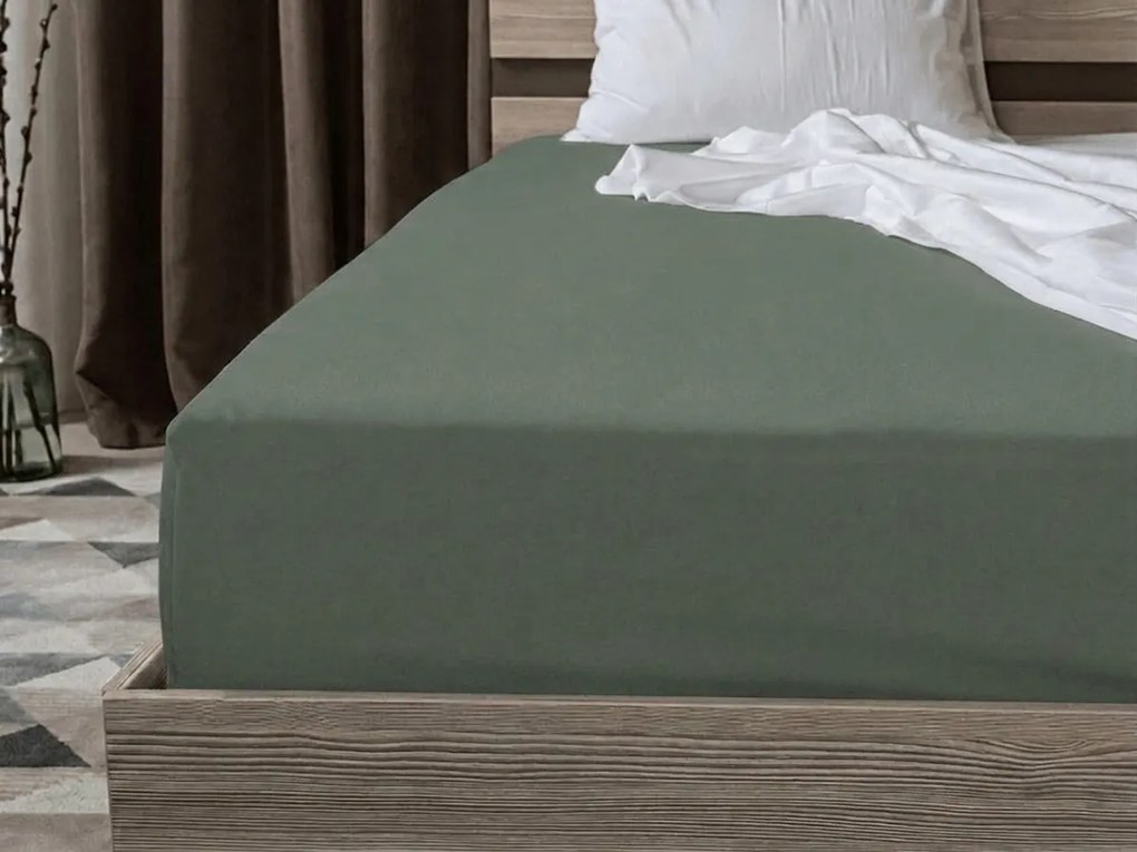 Bavlněné prostěradlo s gumou STANDARD 90 x 200 cm šedozelené