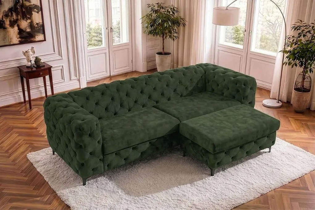 Designová sedačka Rococo 235 cm tmavě zelený samet