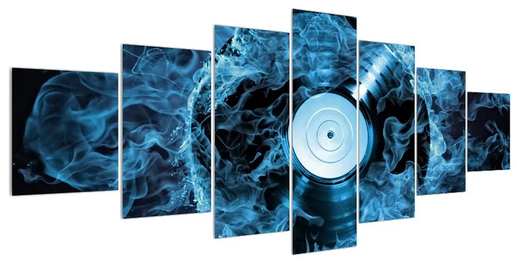 Obraz gramofonové desky v modrém ohni (210x100 cm)