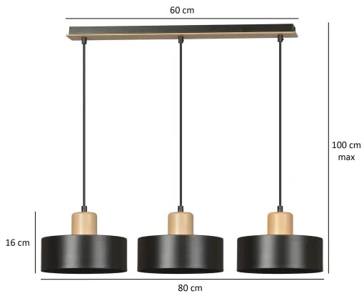 Lustr na lanku TORIN 3xE27/15W/230V černá
