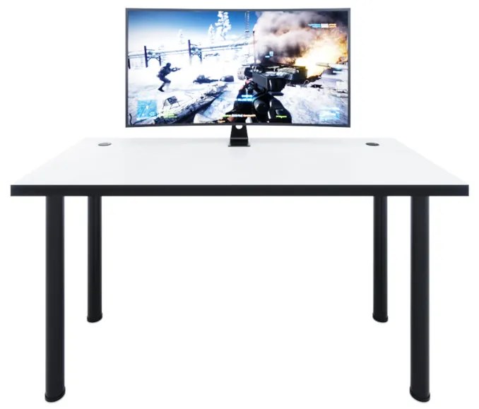 Počítačový herní stůl CODE X1, 135x73-76x65, bílá/černé nohy + USB HUB
