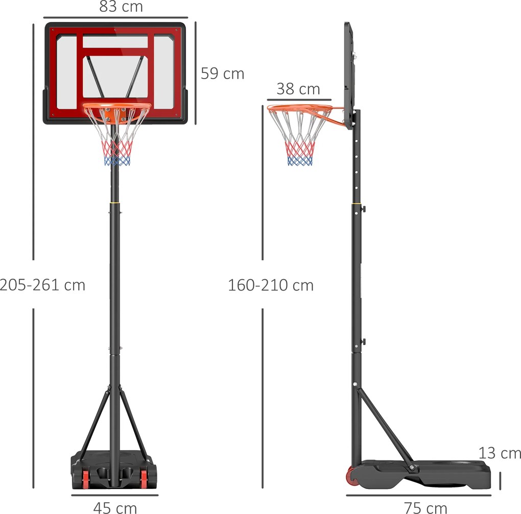 HOMCOM Basketbalový stojan venkovní s kolečky, výškově nastavitelný basketbalový koš 160-210 cm se stojanem, zadní stěna 83x59 cm, pro teenagery na d…