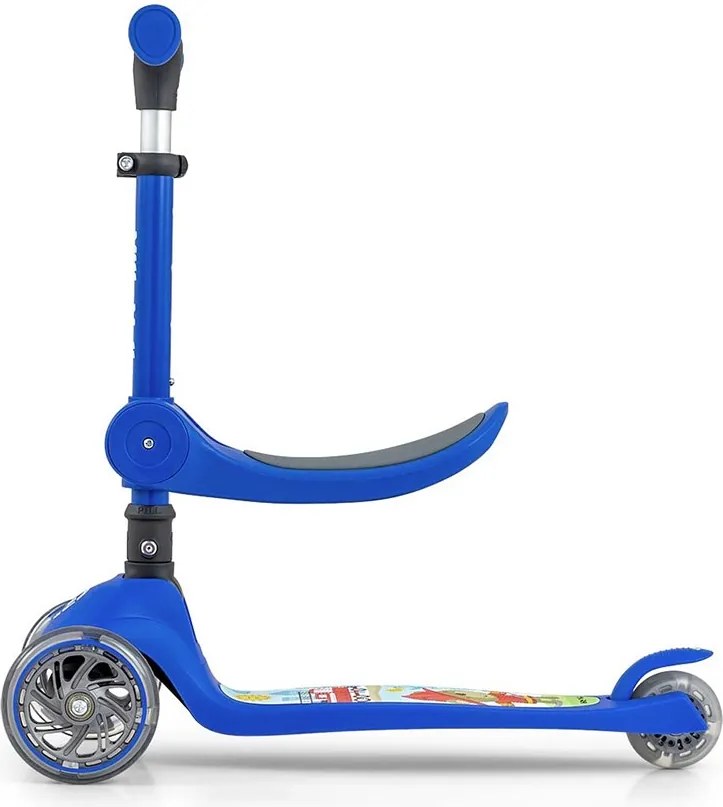 Tříkolová balanční koloběžka-scooter se sedátkem FUZZY Milly Mally blue