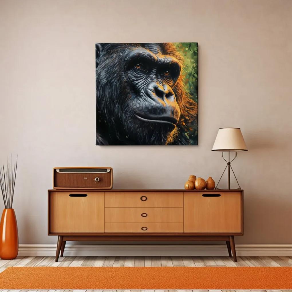 Obraz na plátně - Gorila, Moudrý pohled krále, Makro portrét, Králové divočiny FeelHappy.cz Velikost obrazu: 80 x 80 cm