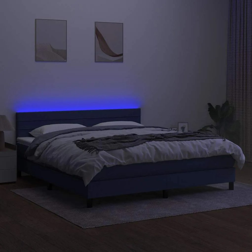 Box spring postel s matrací a LED modrá 160x200 cm textil 3133251