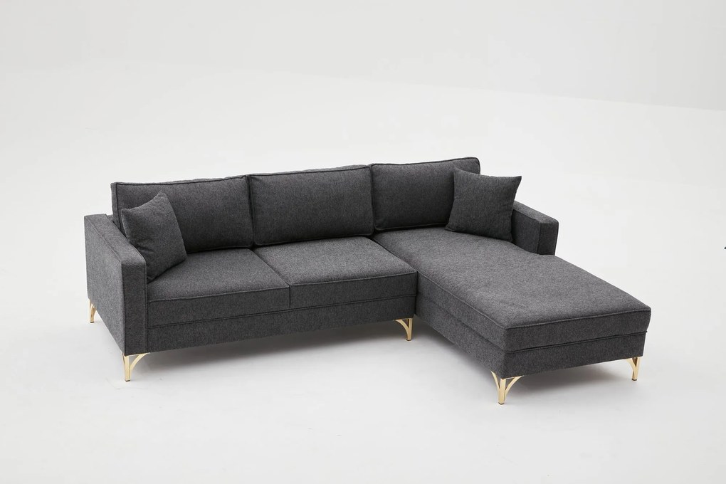 Hanah Home Rohová pohovka BERLIN antracitová se zlatou pravá 258 cm 825BLC2804