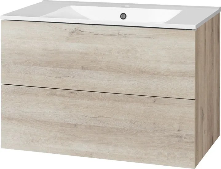 Mereo Mereo, Aira, koupelnová skříňka s keramickým umyvadlem 81 cm, bílá, dub, šedá, CN721