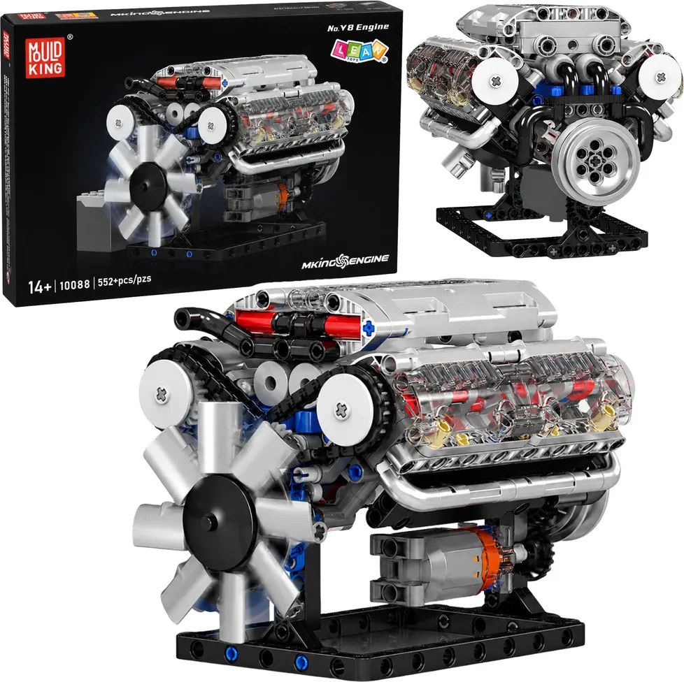 LEAN Toys Stavebnicové kostky – Motor V8, mechanický model, pohyblivé písty, 552 dílů