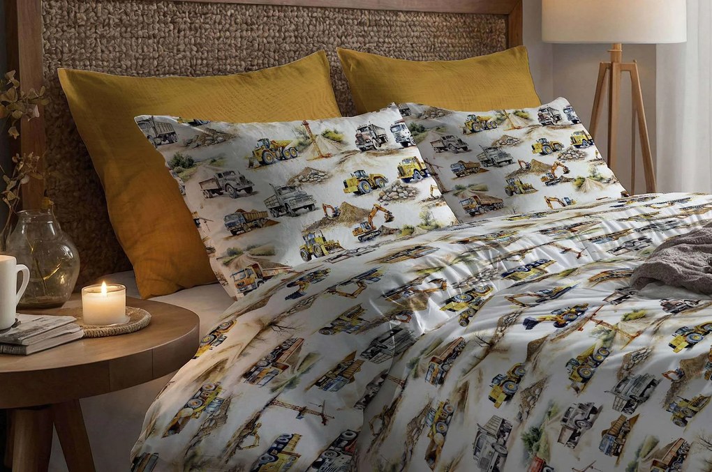 Bavlněné prodloužené povlečení Stavební stroje Velikost: 140 x 220 + 70 x 90