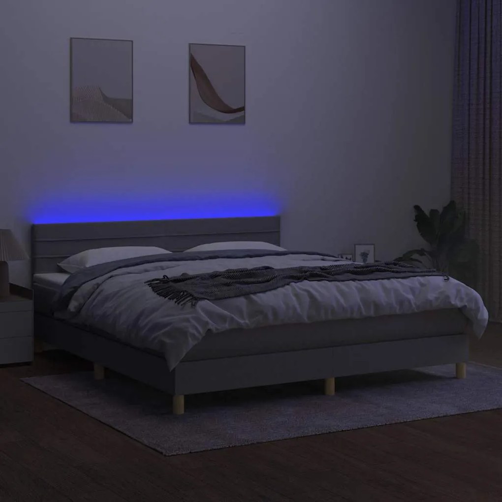 Box spring postel s matrací a LED světle šedá 180x200 cm textil 3133813