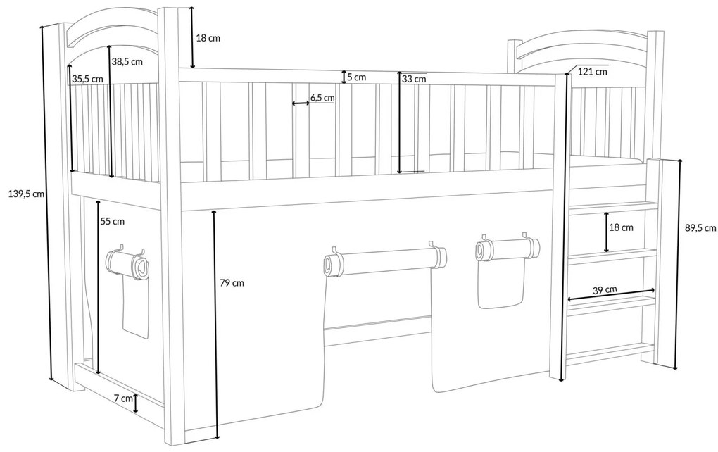 Dětská vyvýšená postel z masivu borovice ARANKA - 200x90 cm - bílá