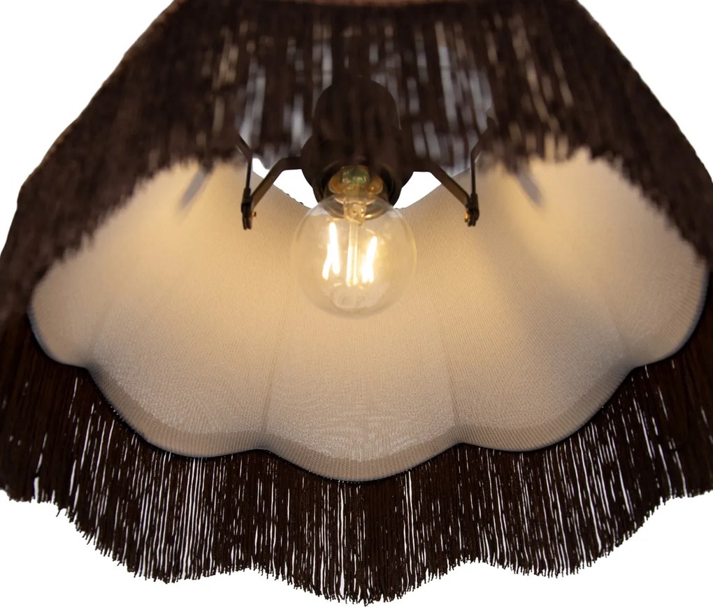 Závěsná lampa černá se zástrčkou a hnědým stínidlem s bílým vnitřkem 31,5 cm - Cavalux