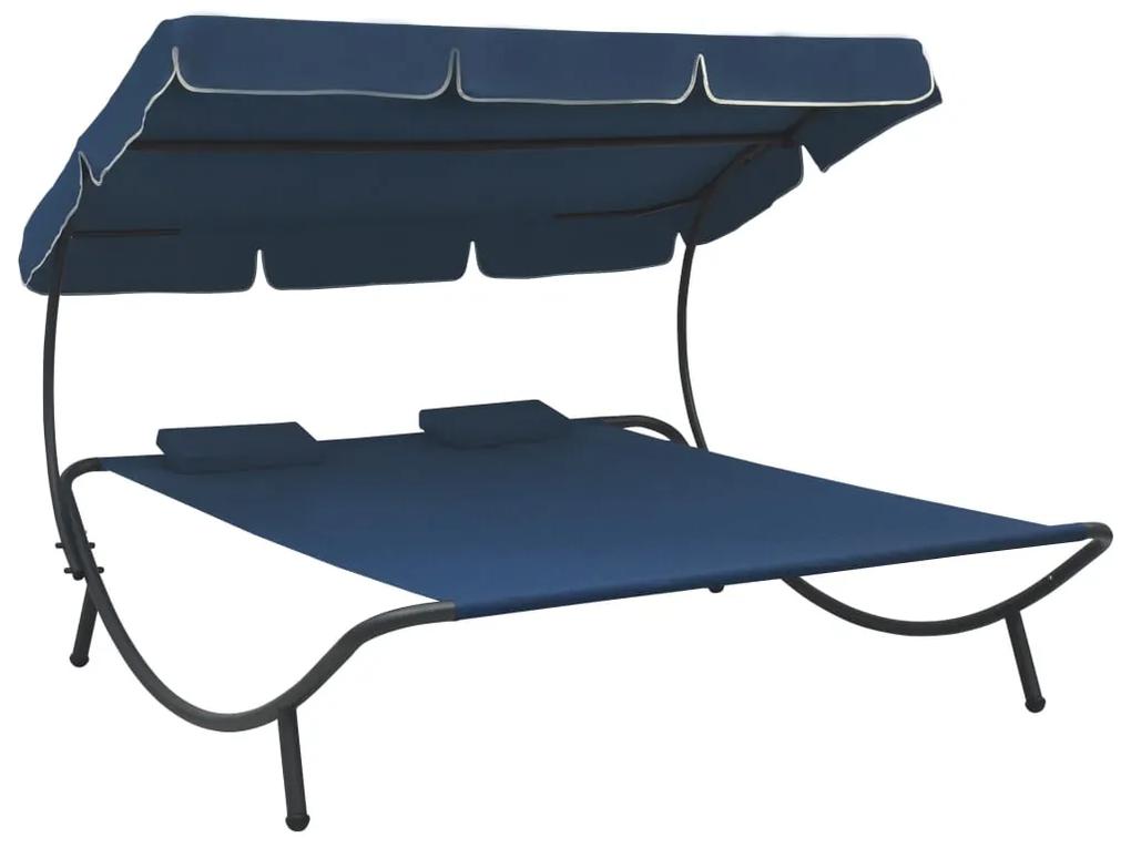 313523 vidaXL Zahradní postel s baldachýnem a polštáři modrá