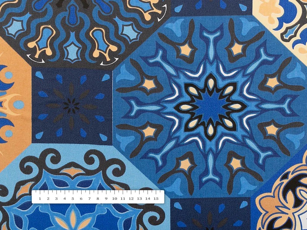 Biante Bavlněný běhoun na stůl Sandra SA-448 Modro-oranžové marocké dlaždice 20x160 cm